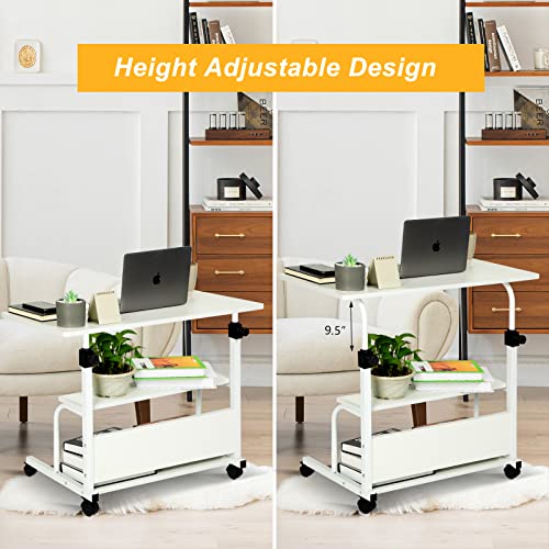 Laptop Desk Adjustable Desk Small Standing Desk Home Office Desks for Small Spaces Portable Desk Table for Bedrooms, 31.5" White Uplift Student Study Desk Mobile Rolling Computer Work Desk on Wheels