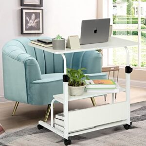 Laptop Desk Adjustable Desk Small Standing Desk Home Office Desks for Small Spaces Portable Desk Table for Bedrooms, 31.5" White Uplift Student Study Desk Mobile Rolling Computer Work Desk on Wheels