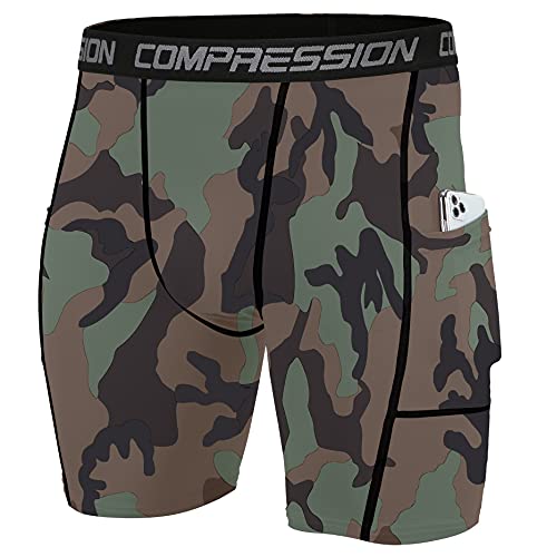 Holure Men's 3 Pack Sport Compression Shorts Compression Underwear,Black/Camo Blue/Camo Green 11-M