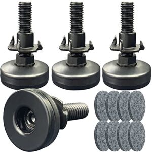 3/8" threaded leveling feet adjustable table/furniture feet levelers screw on heavy duty desk/chair/cabinet/dresser/bench leg leveler screw in with threaded inserts(3/8-16,large base,black,4 pack)