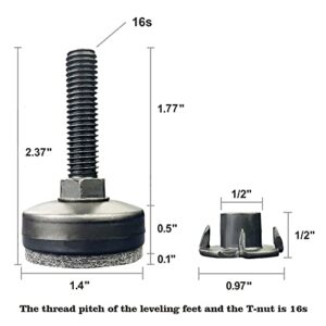 3/8" Threaded Leveling Feet Adjustable Table/Furniture Feet Levelers Screw on Heavy Duty Desk/Chair/Cabinet/Dresser/Bench Leg Leveler Screw in with Threaded Inserts(3/8-16,Large Base,Black,4 Pack)