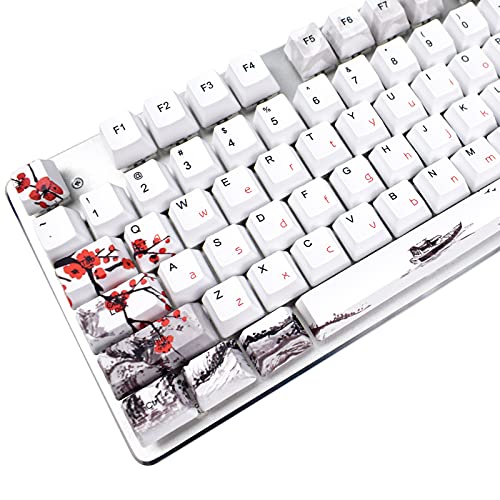 MOLGRIA Keycaps 110 Set for Full Size Mechanical Keyboard, Custom PBT OEM Profile Key caps Japanese Style with Keycap Puller for Cherry MX 104/87/71/61 60 Percent Keyboard(Plum Blossom)