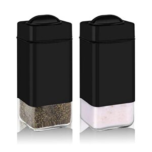 black salt and pepper shakers by aelga, salt shaker with adjustable pour holes, glass salt pepper shaker set, perfect for black pepper, kosher and sea salt