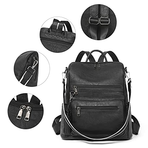 Telena Womens Backpack Purse Vegan Leather Large Travel Backpack College Shoulder Bag with Tassel Black