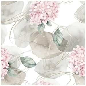 haokhome 93164 abstract nordic peel and stick wallpaper geometric hydrangea floral white/grey/pink stick on home decor 17.7in x 118in