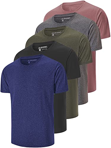 5 Pack Men's Dry Fit T Shirts, Athletic Running Gym Workout Short Sleeve Tee Shirts for Men (Large, Set 3)