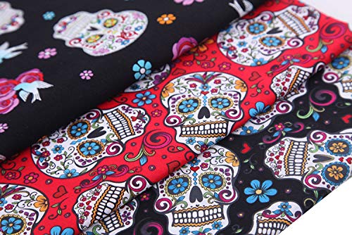 NC 3Pcs Halloween Printed Fabric Patchwork Halloween Theme Sewing Fabric Quilting Fabric Fat Quarters Fabric Scraps Sewing Fabric Fabric Bundles DIY Craft Party Supplies