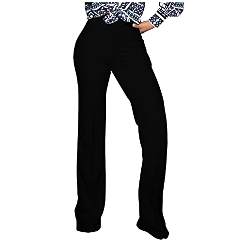 PINSV Women's High Waisted Stretchy Bootcut Pull On Dress Pants Casual Work Pants 3257 Black XL