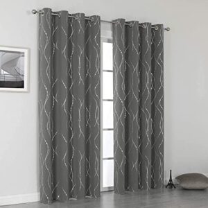 SMILE WEAVER Blackout Curtains for Living Room 63 Inches Long 2 Panels,Room Darkening Curtains Grommet Noise Reducing Thermal Insulated Window Treatment Star Drapes for Kids' Bedroom(Grey,52Wx63L)