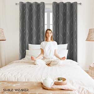 SMILE WEAVER Blackout Curtains for Living Room 63 Inches Long 2 Panels,Room Darkening Curtains Grommet Noise Reducing Thermal Insulated Window Treatment Star Drapes for Kids' Bedroom(Grey,52Wx63L)