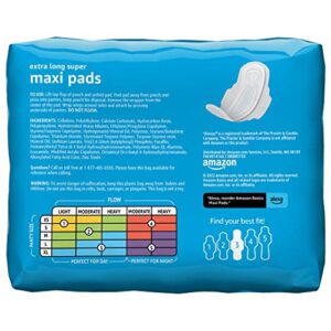 Amazon Basics Thick Maxi Pads with Flexi-Wings for Periods, Extra Long Length, Super Absorbency, Unscented, Size 3, 26 Count, 1 Pack (Previously Solimo)