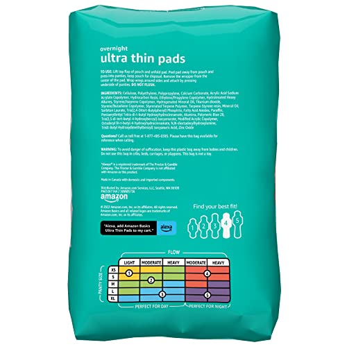 Amazon Basics Ultra Thin Pads with Flexi-Wings for Periods, Extra Long Length, Super Absorbency, Unscented, Size 3, 112 Count (4 Packs of 28) (Previously Solimo)