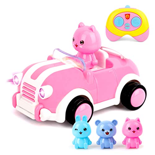 Pink Cartoon Remote Control Race Car with Music, Lights, and Animal Gift - Ideal Electric Toy for Toddlers, Kids, Boys, and Girls