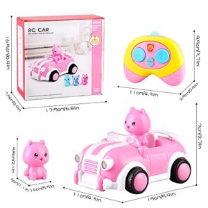 Pink Cartoon Remote Control Race Car with Music, Lights, and Animal Gift - Ideal Electric Toy for Toddlers, Kids, Boys, and Girls