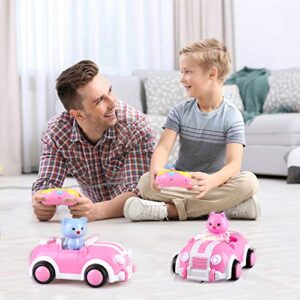 Pink Cartoon Remote Control Race Car with Music, Lights, and Animal Gift - Ideal Electric Toy for Toddlers, Kids, Boys, and Girls