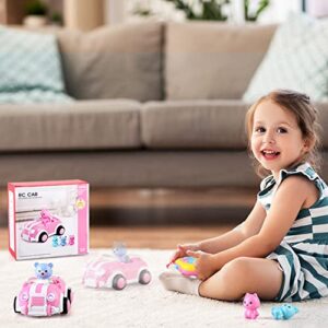 Pink Cartoon Remote Control Race Car with Music, Lights, and Animal Gift - Ideal Electric Toy for Toddlers, Kids, Boys, and Girls