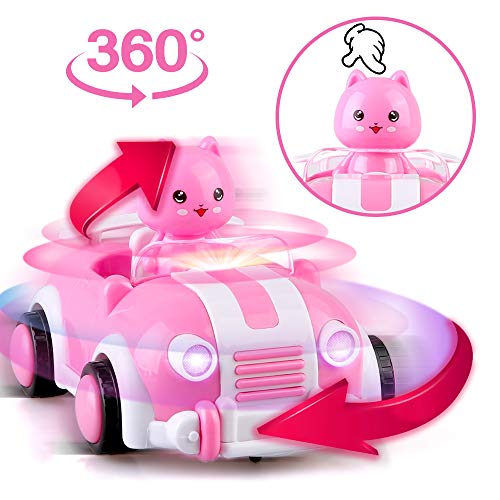 Pink Cartoon Remote Control Race Car with Music, Lights, and Animal Gift - Ideal Electric Toy for Toddlers, Kids, Boys, and Girls