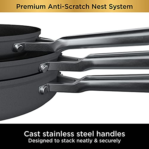 Ninja C52200 Foodi NeverStick Premium 2-Piece Fry Pan Set, Anti-Scratch Nesting Cookware, Hard-Anodized, Nonstick, Durable & Oven Safe to 500°F, Black