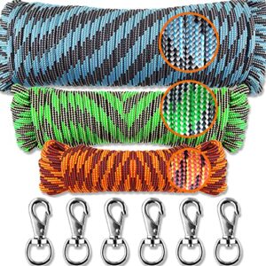 wellmax diamond braided nylon rope with uv treatment and weather resistant, 3 pack 1/4" x 20/40/80ft multi-color and 6 bonus quick links