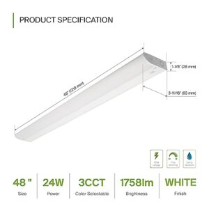 ASD LED Under Cabinet Lighting, 48 inch 24W 1758 LM, Dimmable Hardwired Under Cabinet Lights for Kitchen, 3000K Soft/4000K Cool/5000K Daylight, Under Counter Light Fixtures, ETL Energy Star White