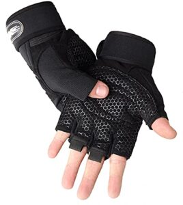 sujayu workout gloves, gym gloves for men, wrist wraps lifting wrist wraps gloves for working out, hand out gloves fitness gloves full palm protection (black, m)