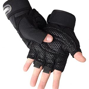 SUJAYU Workout Gloves, Gym Gloves for Men, Wrist Wraps Lifting Wrist Wraps Gloves for Working Out, Hand Out Gloves Fitness Gloves Full Palm Protection (Black, M)