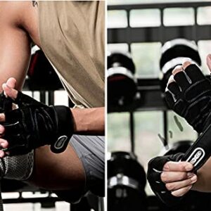 SUJAYU Workout Gloves, Gym Gloves for Men, Wrist Wraps Lifting Wrist Wraps Gloves for Working Out, Hand Out Gloves Fitness Gloves Full Palm Protection (Black, M)