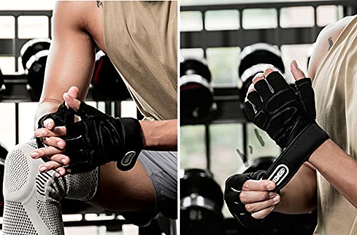 SUJAYU Workout Gloves, Gym Gloves for Men, Wrist Wraps Lifting Wrist Wraps Gloves for Working Out, Hand Out Gloves Fitness Gloves Full Palm Protection (Black, M)