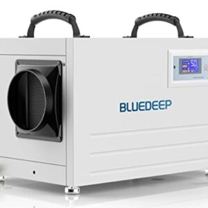 BLUEDEEP Basement/Crawl Space Dehumidifier,145 Pints (Saturation) 70 Pints Auto Defrost Commercial Dehumidifier with Drain Hose for Water Damage Storage,5 Years Warranty