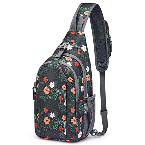 G4Free Sling Bag RFID Blocking Sling Backpack Crossbody Chest Bag Daypack for Hiking Travel(Black Base Floral)