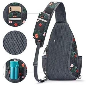 G4Free Sling Bag RFID Blocking Sling Backpack Crossbody Chest Bag Daypack for Hiking Travel(Black Base Floral)