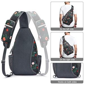 G4Free Sling Bag RFID Blocking Sling Backpack Crossbody Chest Bag Daypack for Hiking Travel(Black Base Floral)