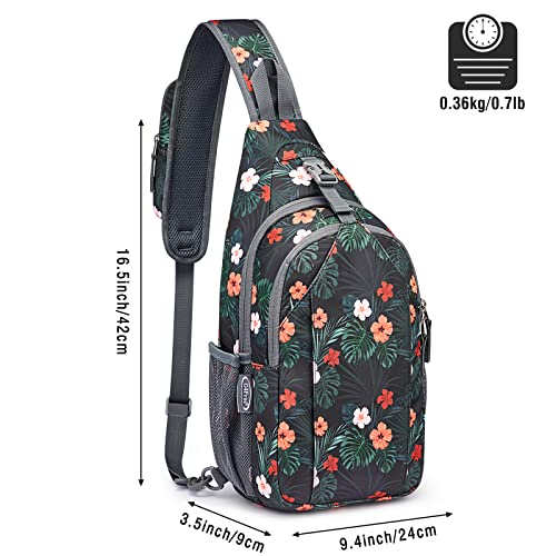 G4Free Sling Bag RFID Blocking Sling Backpack Crossbody Chest Bag Daypack for Hiking Travel(Black Base Floral)