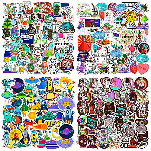 200 Pieces Student Science Laboratory Stickers and Astronaut Space Sticker Set for Laptop Water Bottle Guitar Skateboard, Teens Kids Personalized Decals (Cute Style)