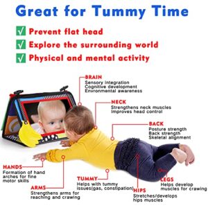 Tummy Time Baby Mirror Infant Toys Newborn Toys 0 3 Months Brain Development with Crinkle Cloth Book and Teether Black and White High Contrast Baby Toys 4 6 9 12 Month Boys Girls Crawling Sensory Toy