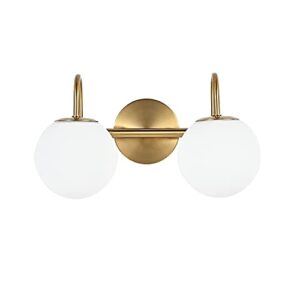 zhuoer modern bathroom vanity light fixtures 2 lights brushed brass milk white globe glass shade modern wall bar sconce lighting bath vanity lights over mirror (exclude g9 bulb)