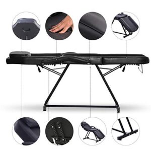 Paddie Professional Tattoo Bed Chair Adjustable Folding with Storage Pocket and Towel Hook for Client/Esthetician, Spa/Facial Care/Lash Extension/Massage/Medical/Treatment, Black