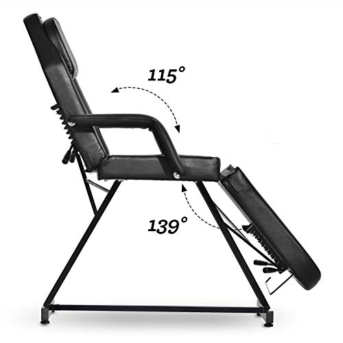 Paddie Professional Tattoo Bed Chair Adjustable Folding with Storage Pocket and Towel Hook for Client/Esthetician, Spa/Facial Care/Lash Extension/Massage/Medical/Treatment, Black