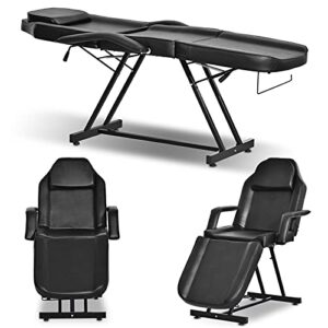 Paddie Professional Tattoo Bed Chair Adjustable Folding with Storage Pocket and Towel Hook for Client/Esthetician, Spa/Facial Care/Lash Extension/Massage/Medical/Treatment, Black