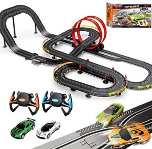 slot car race track set electric powered super loop speedway with four cars for kids with sounds and light dual racing adult-slot car set