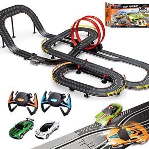 Slot Car Race Track Set Electric Powered Super Loop Speedway with Four Cars for Kids with Sounds and Light Dual Racing Adult-Slot Car Set