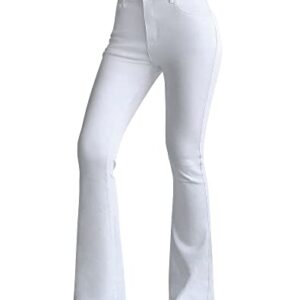 roswear Womens Mid Waist Bell Bottom Stretchy Flare Jeans Pants White X-Large