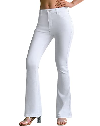 roswear Womens Mid Waist Bell Bottom Stretchy Flare Jeans Pants White X-Large