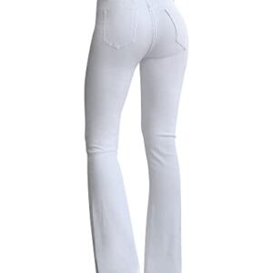 roswear Womens Mid Waist Bell Bottom Stretchy Flare Jeans Pants White X-Large