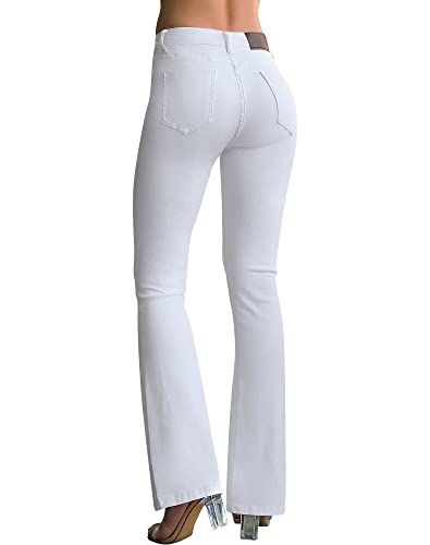 roswear Womens Mid Waist Bell Bottom Stretchy Flare Jeans Pants White X-Large