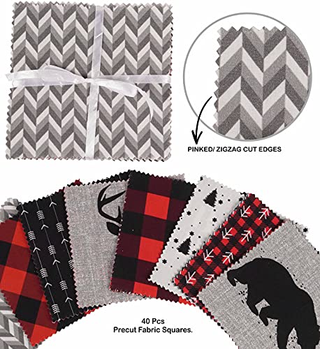 Soimoi Christmas Print Precut 5-inch Cotton Fabric Quilting Squares Charm Pack DIY Patchwork Sewing Craft- Light Gray