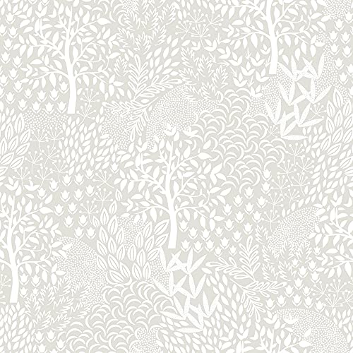 Tempaper Folk White Woodland Fantasy Removable Peel and Stick Wallpaper, 20 in X 16.5 ft, Made in The USA