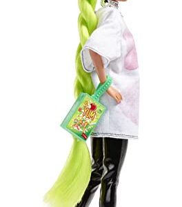 Barbie Extra Doll and Barbie Accessories with Neon Green Hair, Feather Boa and Pet Parrot