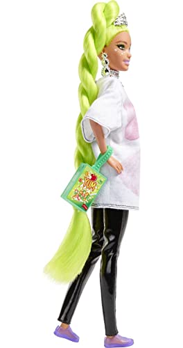 Barbie Extra Doll and Barbie Accessories with Neon Green Hair, Feather Boa and Pet Parrot