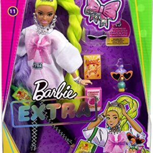 Barbie Extra Doll and Barbie Accessories with Neon Green Hair, Feather Boa and Pet Parrot